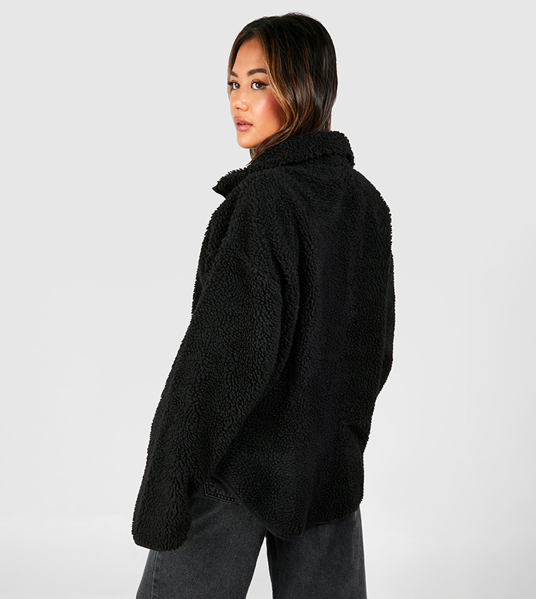 Buy Boohoo Oversized Teddy Jacket In Black | 6thStreet Saudi Arabia