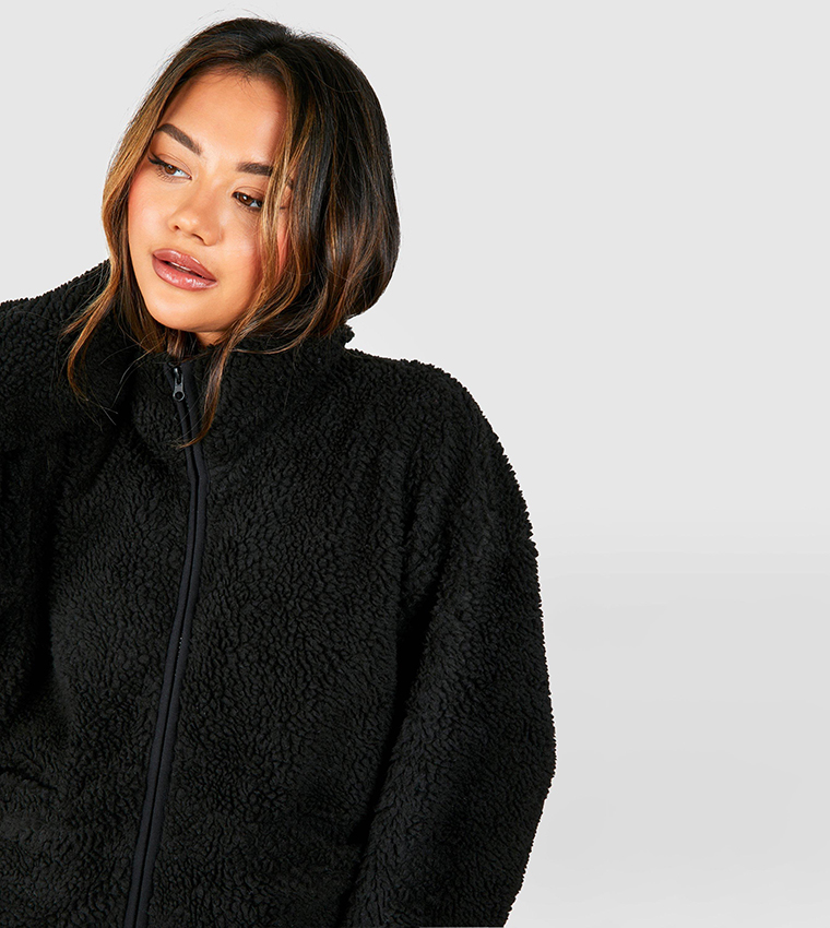 Buy Boohoo Oversized Teddy Jacket In Black | 6thStreet Saudi Arabia