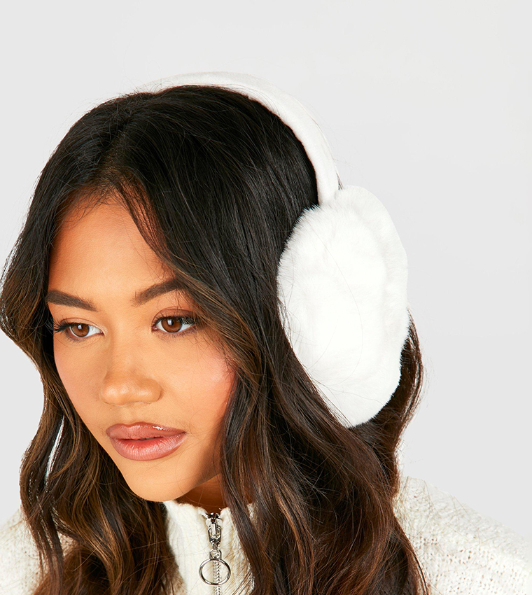 Buy Boohoo Faux Fur Fluffy Ear Muffs In White | 6thStreet UAE