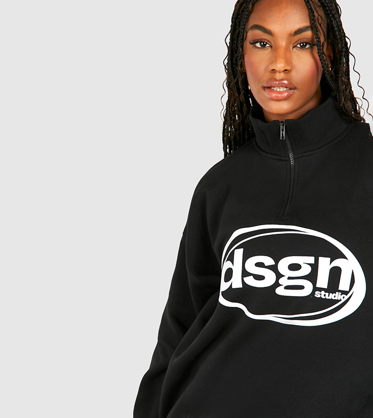 Buy Boohoo Tall Dsgn Studio Half Zip Sweater And Leggings Set In Black ...
