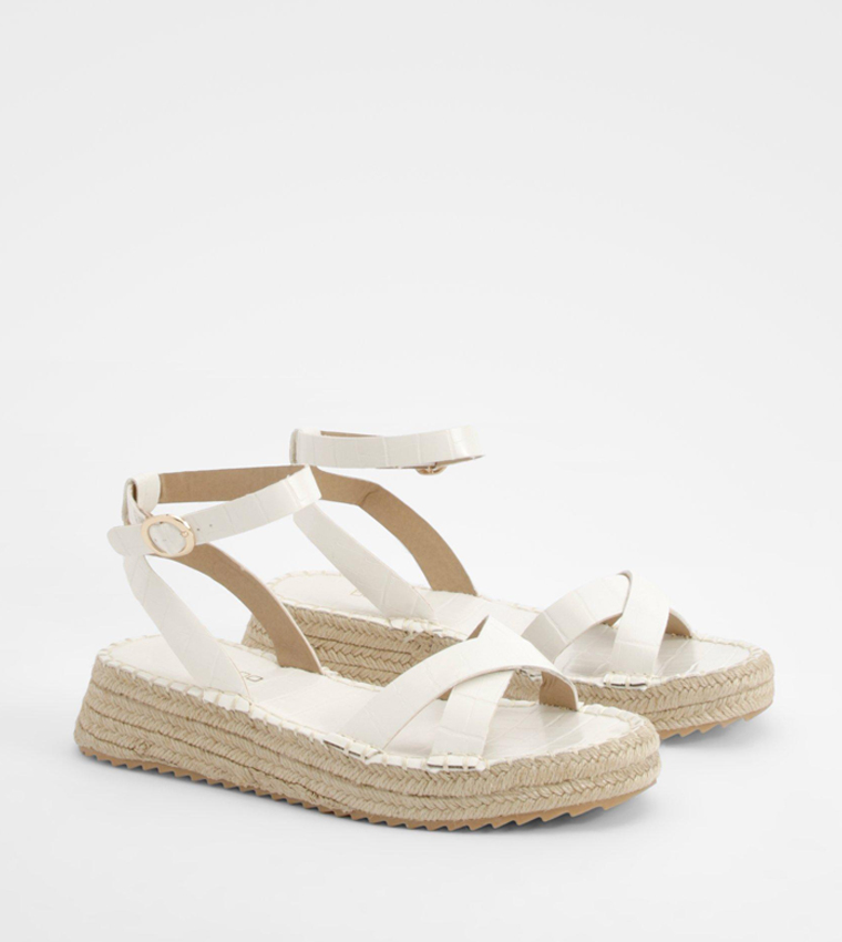 Buy Boohoo Croc Crossover Flatform Sandals In White | 6thStreet UAE