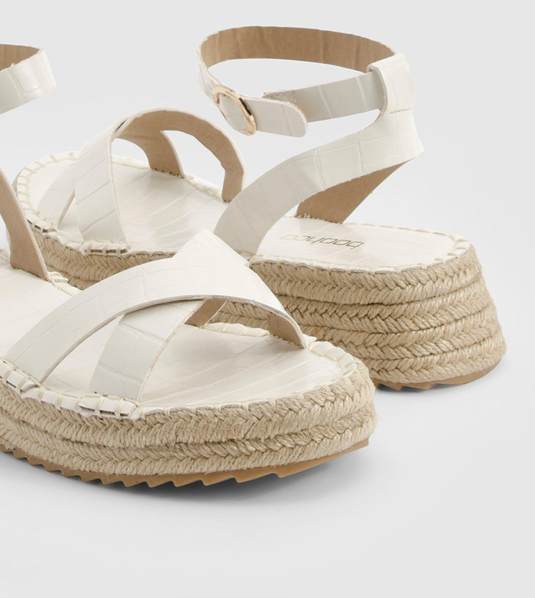 Buy Boohoo Croc Crossover Flatform Sandals In White | 6thStreet UAE