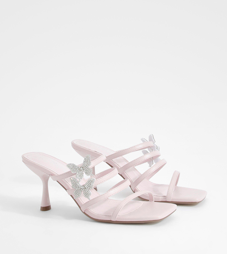 Buy Boohoo Butterfly Embellished Multi Strap Heel Sandals In Pink ...