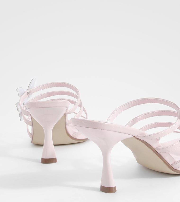Buy Boohoo Butterfly Embellished Multi Strap Heel Sandals In Pink ...