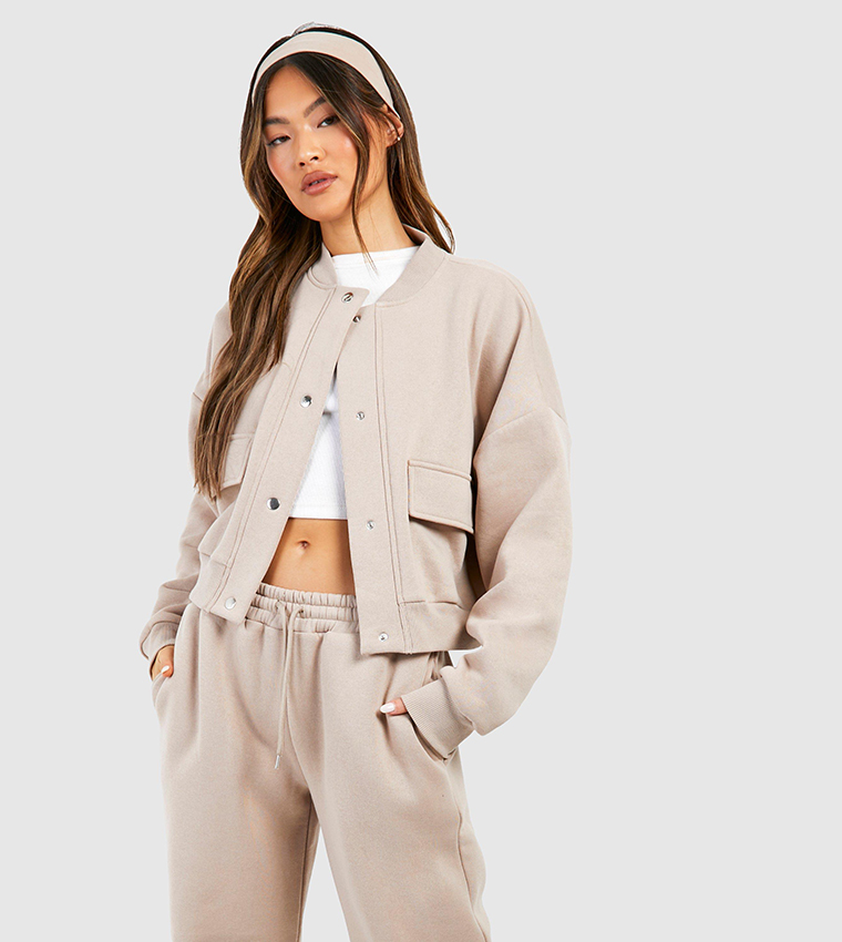 Buy Boohoo Boxy Pocket Detail Bomber Straight Fit Jogger Tracksuit In ...