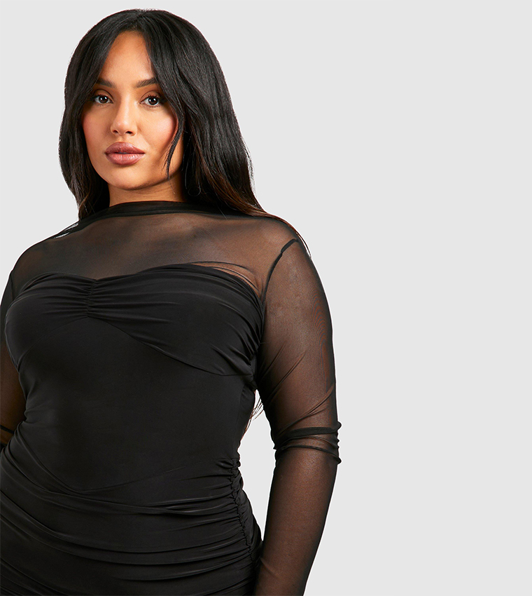 Buy Boohoo Curve Ruched Slinky Bodycon Dress In Black | 6thStreet Saudi ...