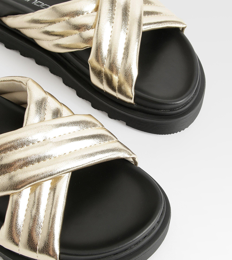 Buy Boohoo Crossover Chunky Sliders In Gold | 6thStreet Oman