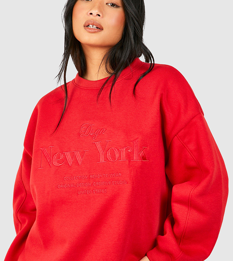 Buy Boohoo Petite New York Embroidered Tracksuit In Red | 6thStreet Qatar