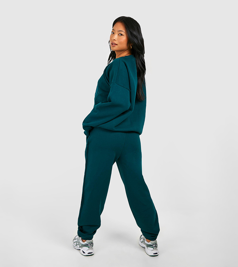 Buy Boohoo Petite Exposed Seam Design Embroidered Tracksuit In Green ...