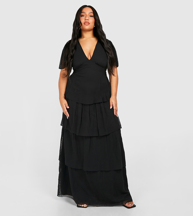 Buy Boohoo Curve Woven Solid Layered Maxi Dress In Black | 6thStreet Oman