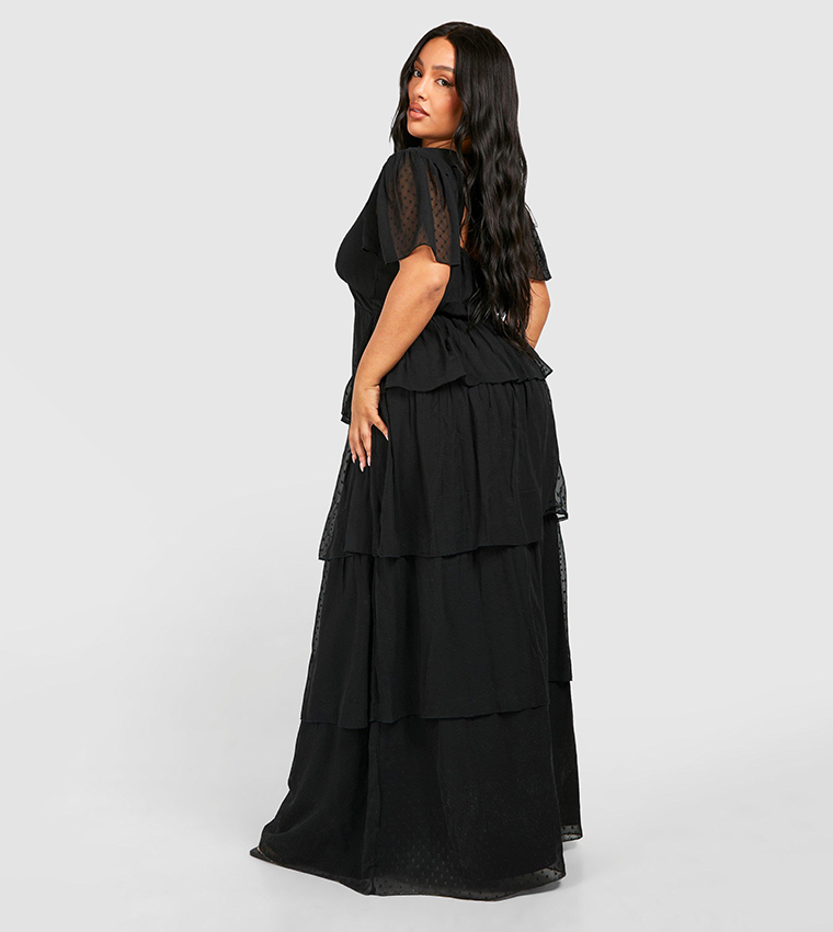 Buy Boohoo Curve Woven Solid Layered Maxi Dress In Black | 6thStreet Oman
