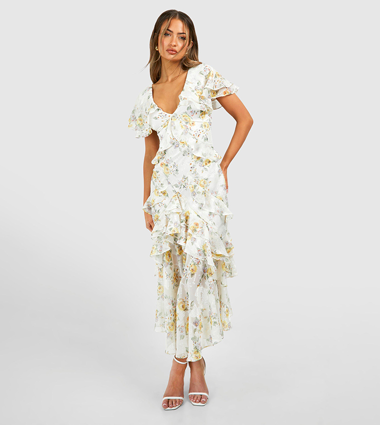 Buy Boohoo Floral Print Ruffle Maxi Dress In Multiple Colors ...