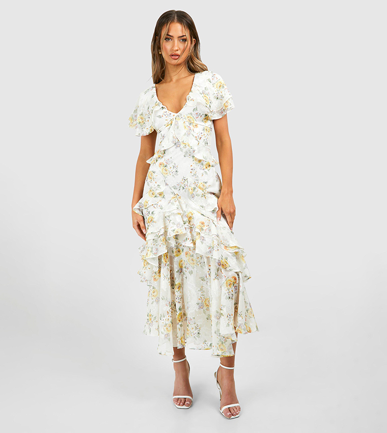 Buy Boohoo Floral Print Ruffle Maxi Dress In Multiple Colors ...