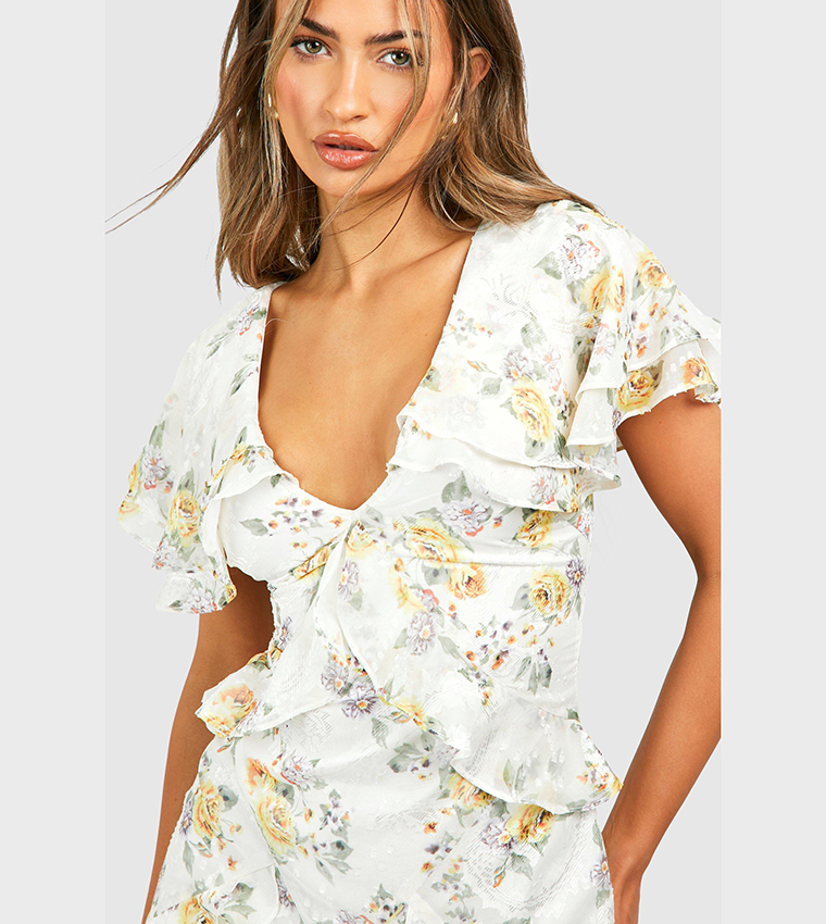 Buy Boohoo Floral Print Ruffle Maxi Dress In Multiple Colors ...