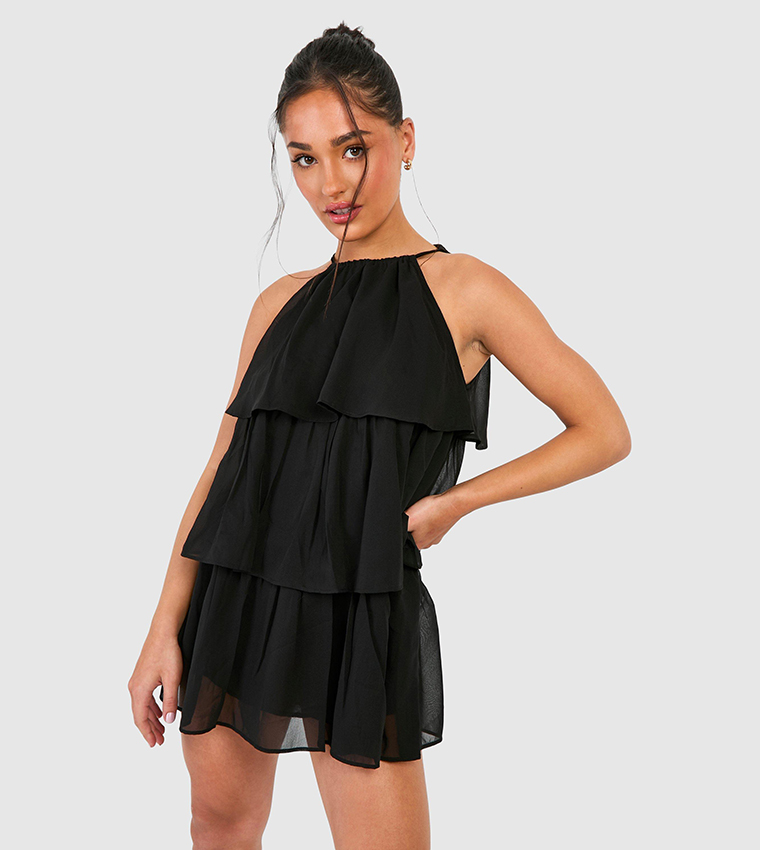 Buy Boohoo Petite Chiffon Layered Mini Dress In Black | 6thStreet Saudi Arabia