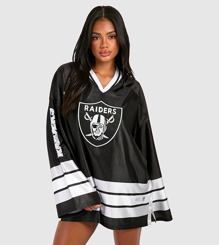 Buy Boohoo Nfl Raiders License Oversized Jersey Top In Black ...