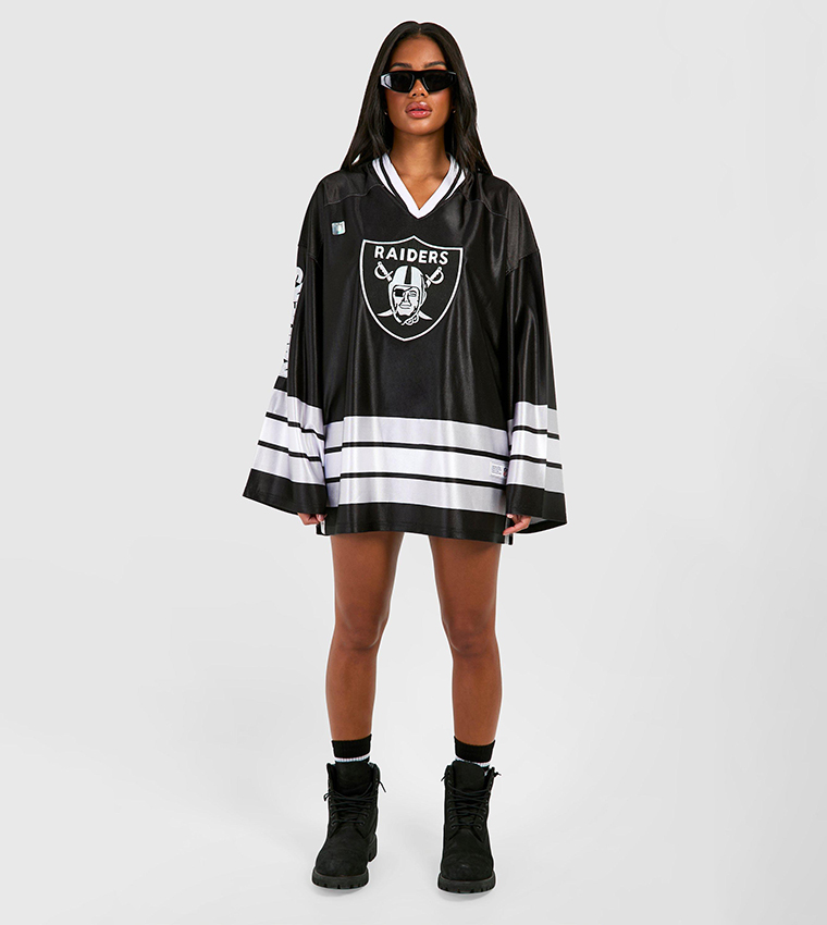 Buy Boohoo Nfl Raiders License Oversized Jersey Top In Black ...
