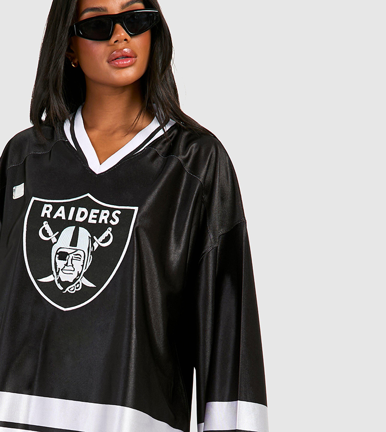 Buy Boohoo Nfl Raiders License Oversized Jersey Top In Black ...