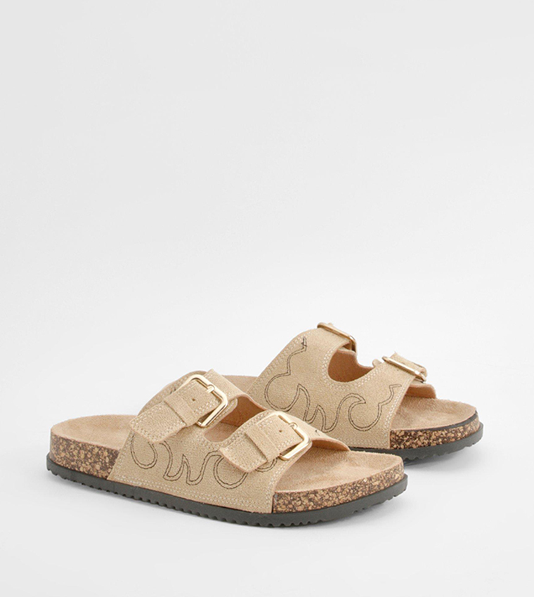 اشتري بوهو شباشب بنعل مزين بغرز غربية وإبزيم بلون بيج | 6ستريت دولة الكويت