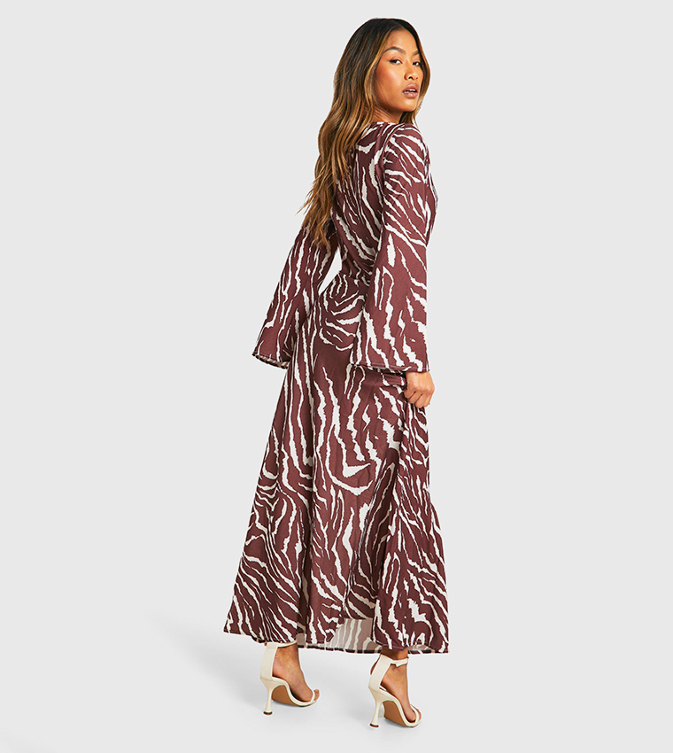 Buy Boohoo Zebra Flare Sleeves Maxi Dress In Multiple Colors ...