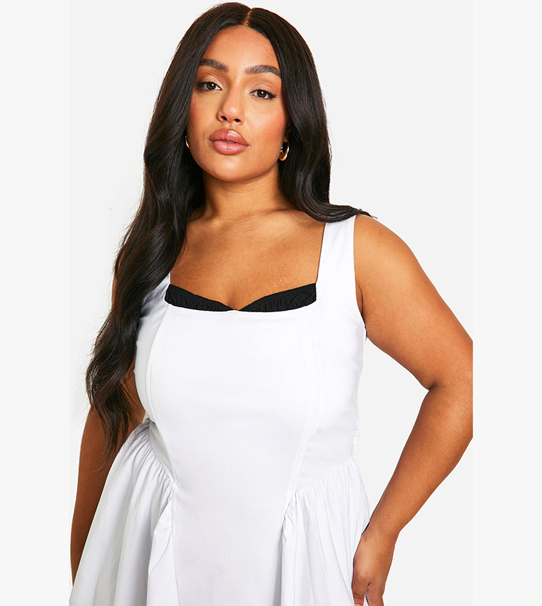 Buy Boohoo Curve Bengaline Milkmaid Mini Dress In White | 6thStreet Kuwait