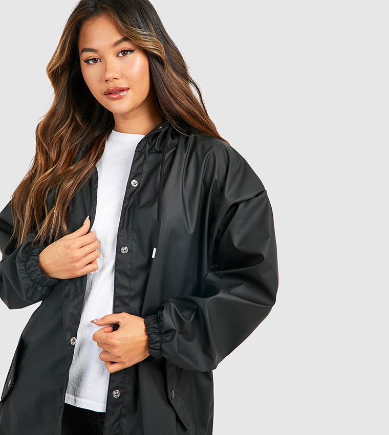 Buy Boohoo Midaxi Hooded Mac Coat In Black | 6thStreet Saudi Arabia