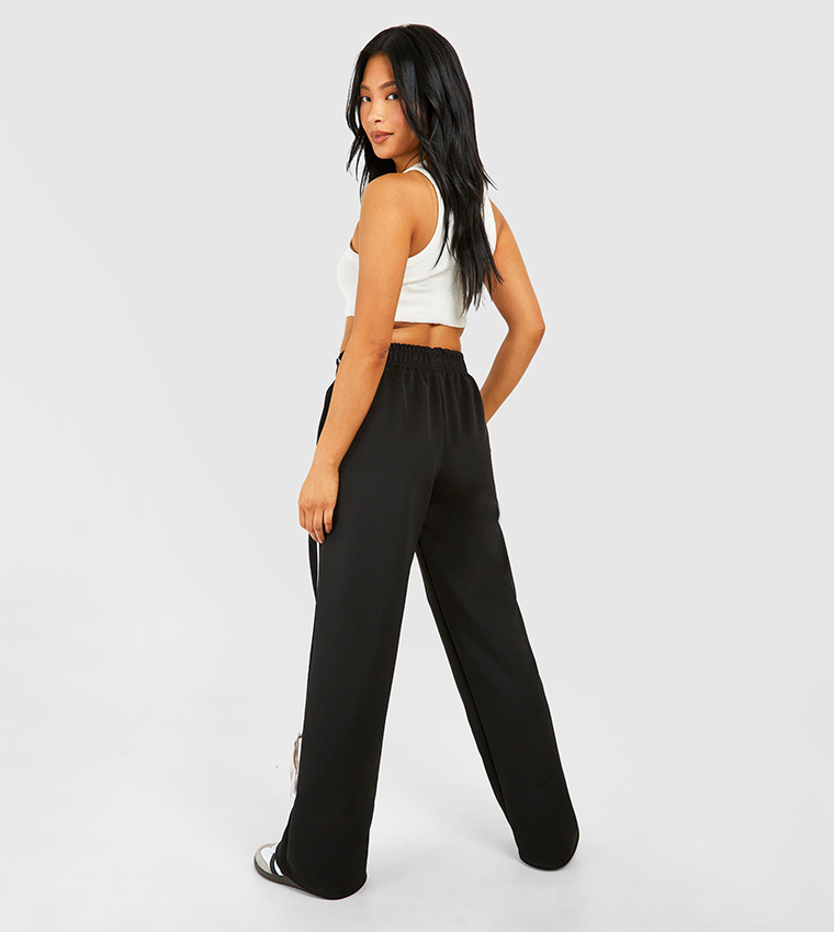 Buy Boohoo Petite Side Stripe Bow Detail Sweatpants In Black ...