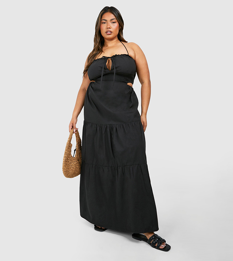 Buy Boohoo Curve Tiered Maxi Dress In Black | 6thStreet Bahrain