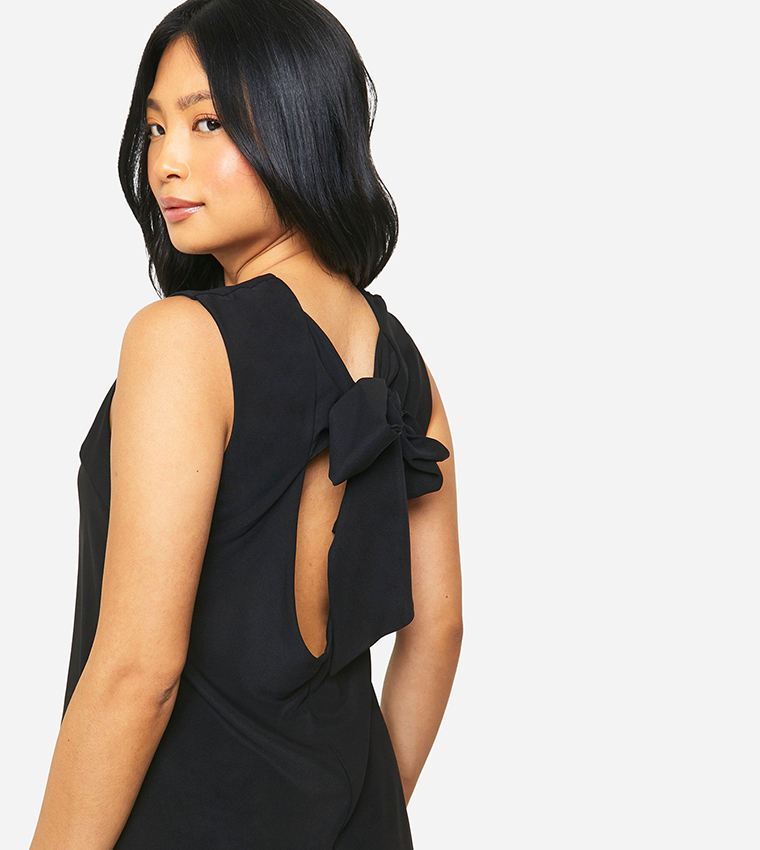 Buy Boohoo Petite Bow Detail Open Back Sleeveless Mini Dress In Black | 6thStreet Kuwait