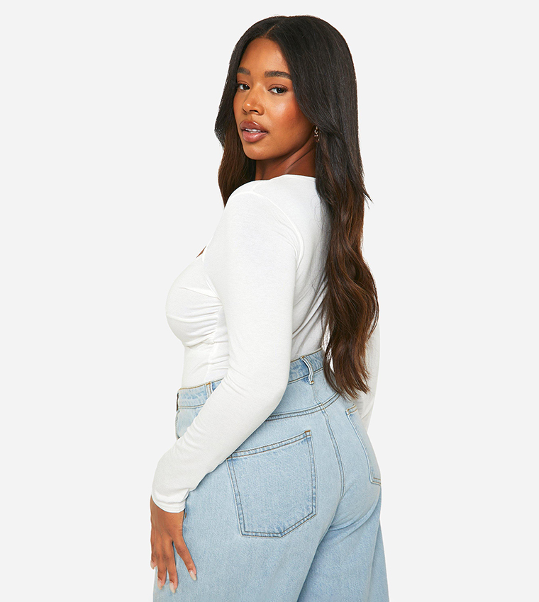 Buy Boohoo Curve Twist Front Keyhole Marl Top In White | 6thStreet UAE