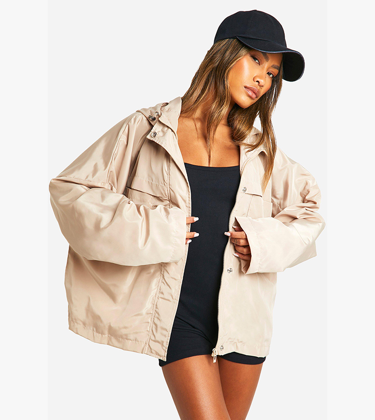 Buy Boohoo Pocket Detail Oversized Hooded Jacket In Beige | 6thStreet ...