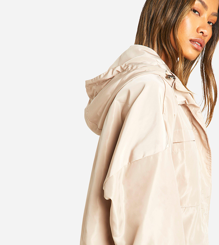 Buy Boohoo Pocket Detail Oversized Hooded Jacket In Beige | 6thStreet ...