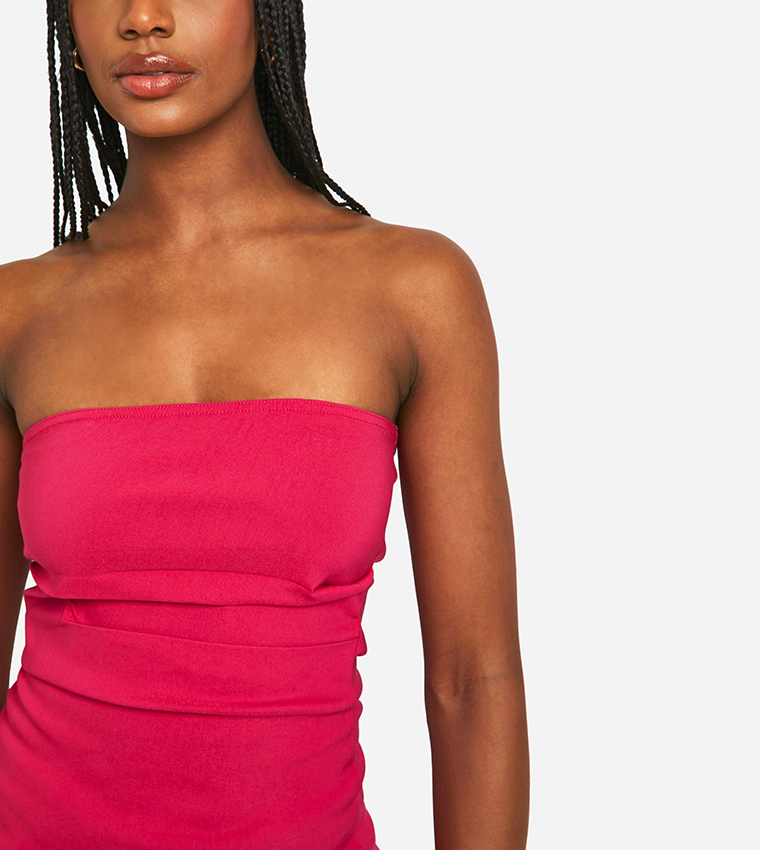 Buy Boohoo Tall Bengaline Ruched Bandeau Top In Pink | 6thStreet Qatar