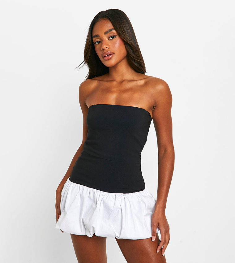 Buy Boohoo Color Block Puff Ball Mini Dress In Black | 6thStreet Qatar
