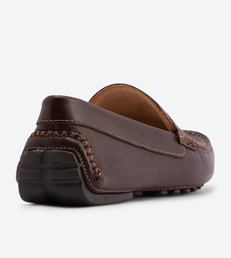 Buy Hush Puppies Lucas Penny Square Toe Stitch Details Loafers Brown In ...