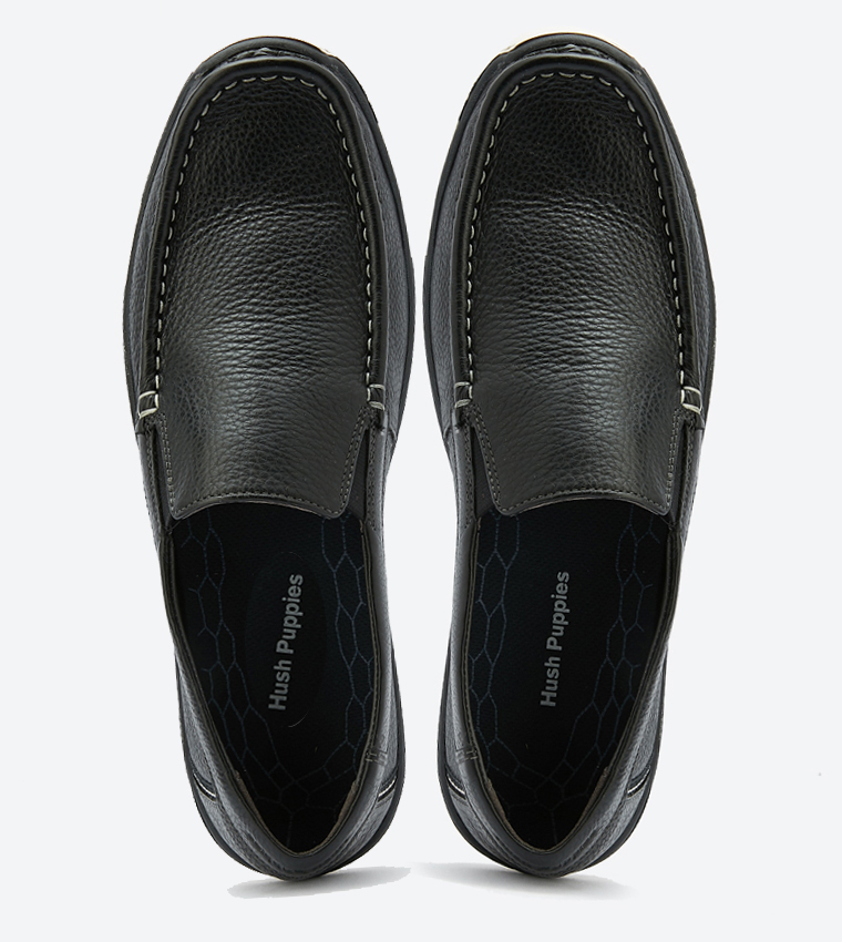 Buy Hush Puppies Toby Venetian Stitch Details Round Toe Loafers Black ...