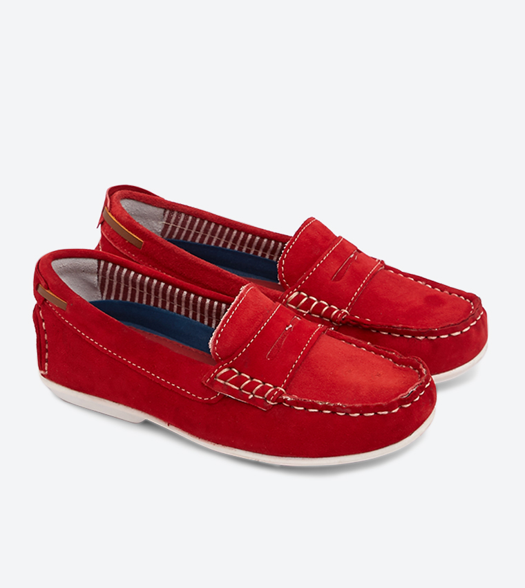 Buy Hush Puppies Teddy Stitch Details Round Toe Loafers Red In Red ...
