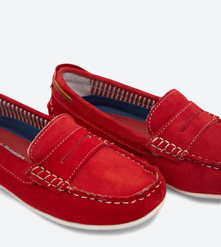 Buy Hush Puppies Teddy Stitch Details Round Toe Loafers Red In Red ...