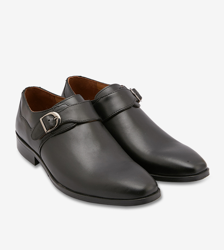 Buy Hush Puppies Victor Monk Strap Block Heel Slip On Black In Black ...