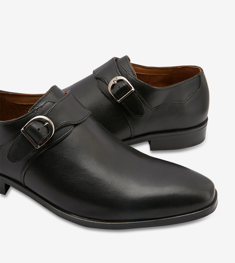 Buy Hush Puppies Victor Monk Strap Block Heel Slip On Black In Black ...