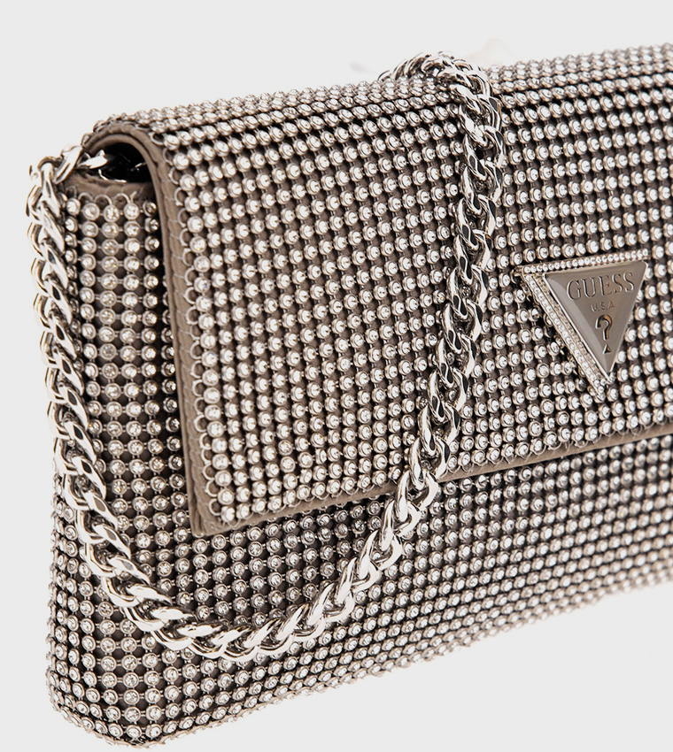 Buy Guess ZALINA Embellished Flap Clutch In Silver | 6thStreet UAE