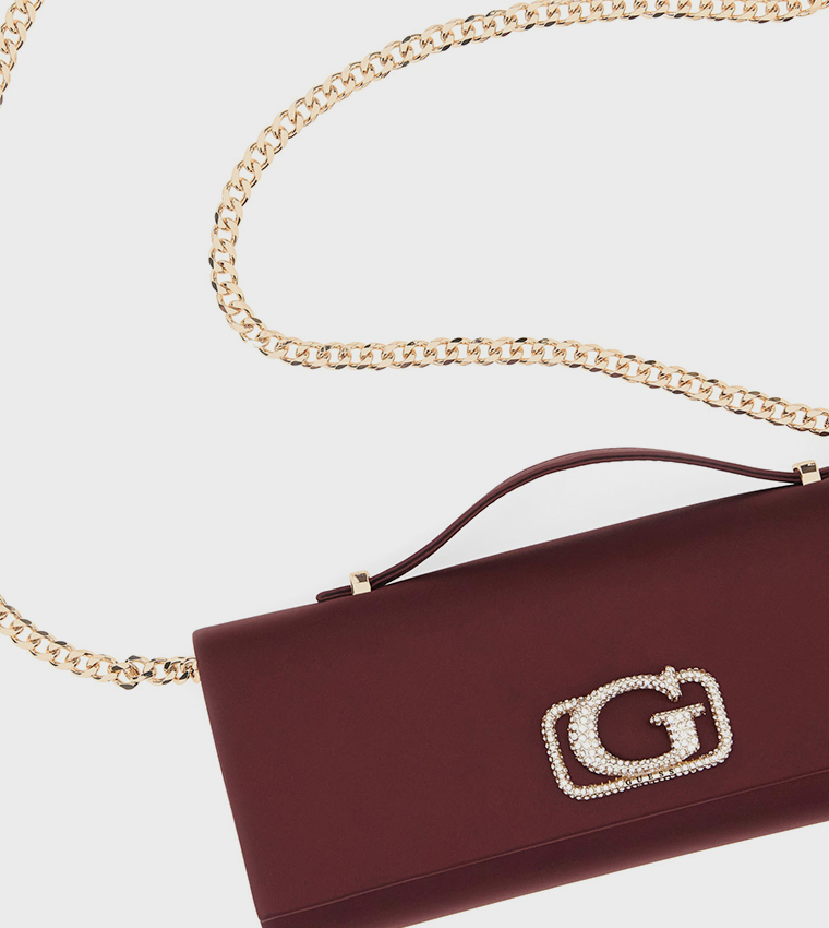 Buy Guess ZALINA Embellished Top Handle Clutch In Maroon | 6thStreet ...