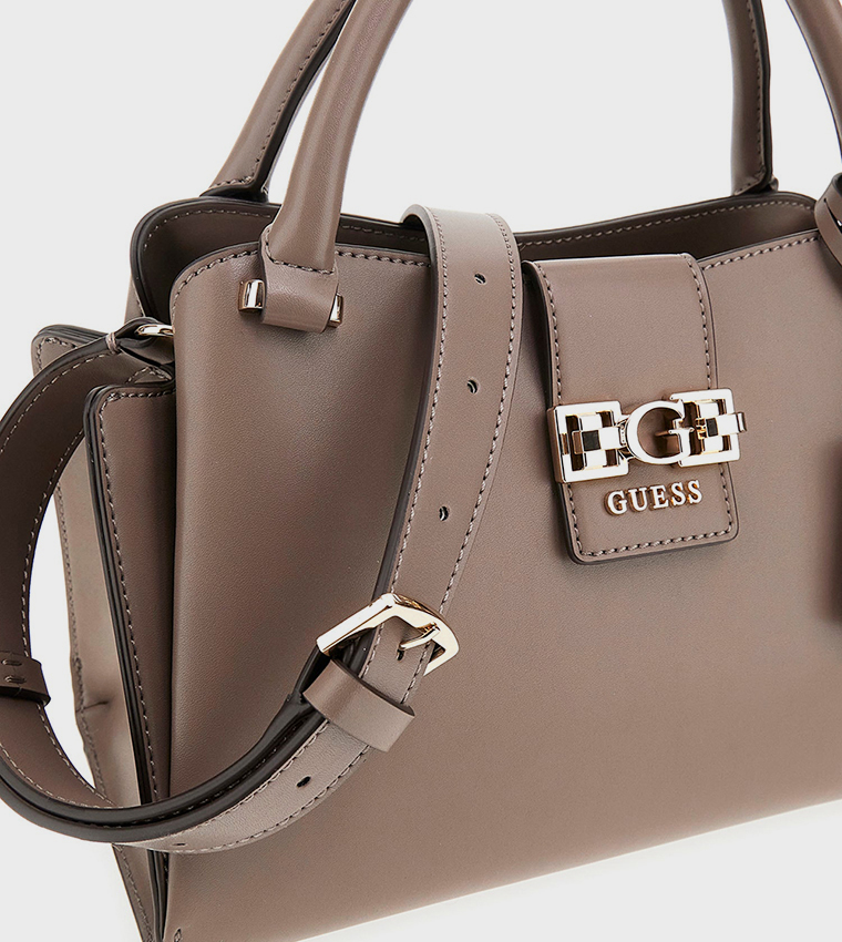 Buy Guess JANE Logo Printed Satchel Bag In Taupe | 6thStreet UAE