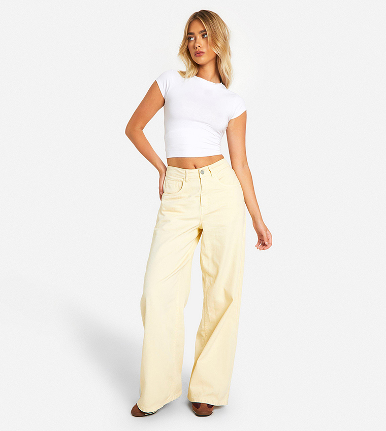 Buy Boohoo Butter Denim Wide Leg Jeans In Yellow | 6thStreet UAE