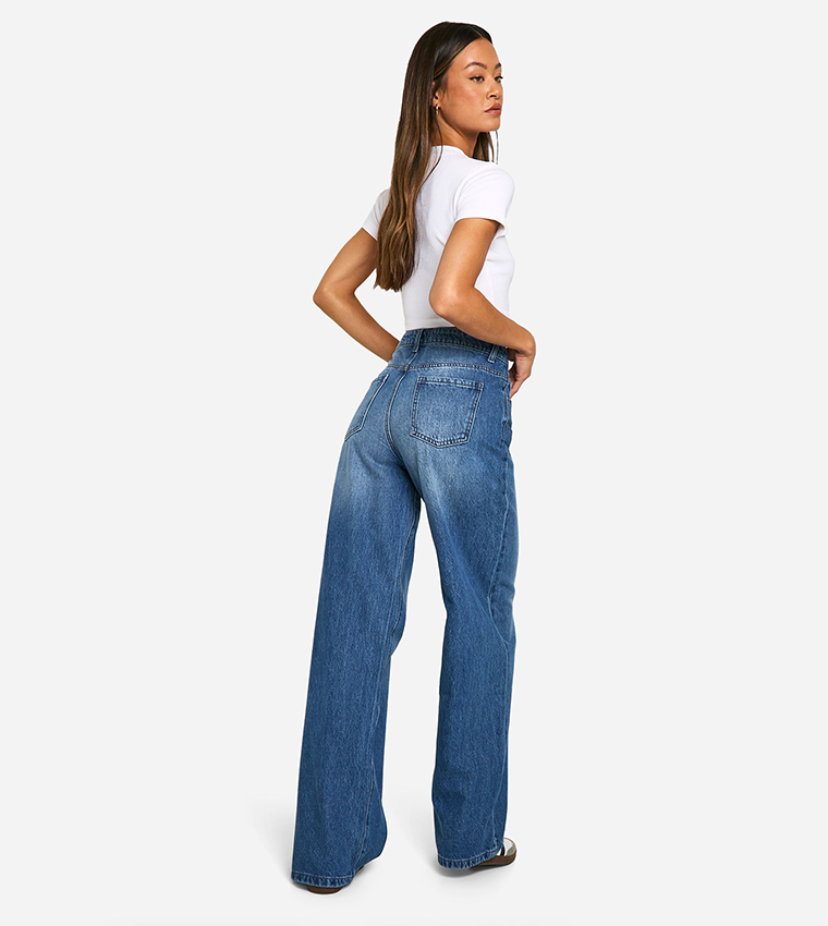 Buy Boohoo The Tall Low Rise Wide Leg Jeans In Blue | 6thStreet Saudi ...
