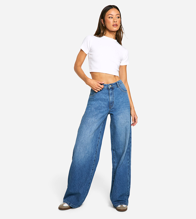 Buy Boohoo The Tall Low Rise Wide Leg Jeans In Blue | 6thStreet Saudi ...