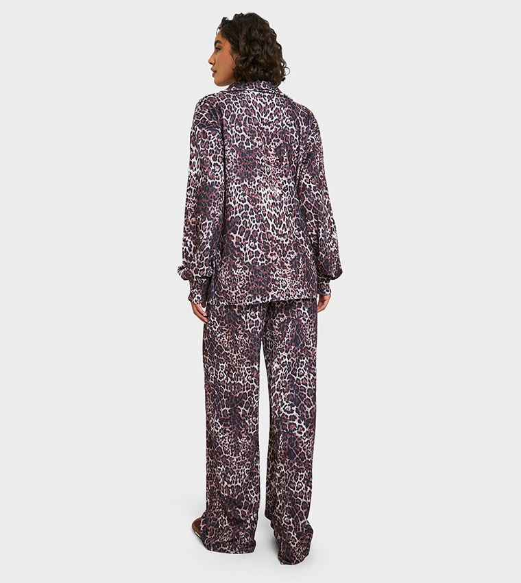 Buy Boohoo Tall Crinkle Leopard Print Shirt And Trouser Co Ord Set In ...