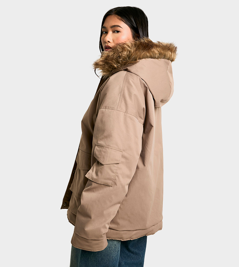 Buy Boohoo Utility Pocket Parka Jacket In Beige | 6thStreet UAE