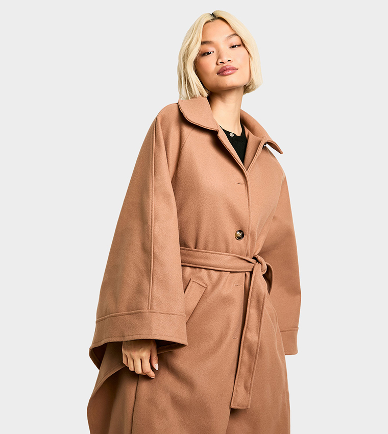 Buy Boohoo Wool Look Oversized Cape In Beige | 6thStreet UAE