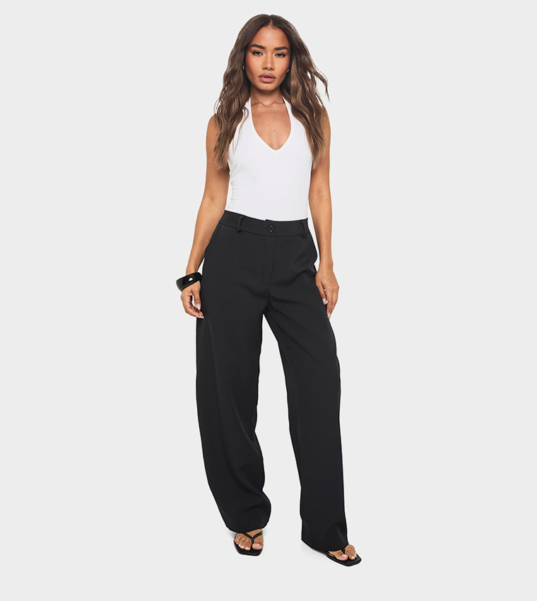 Buy Boohoo Button Closure Barrel Leg Trouser In Black | 6thStreet UAE